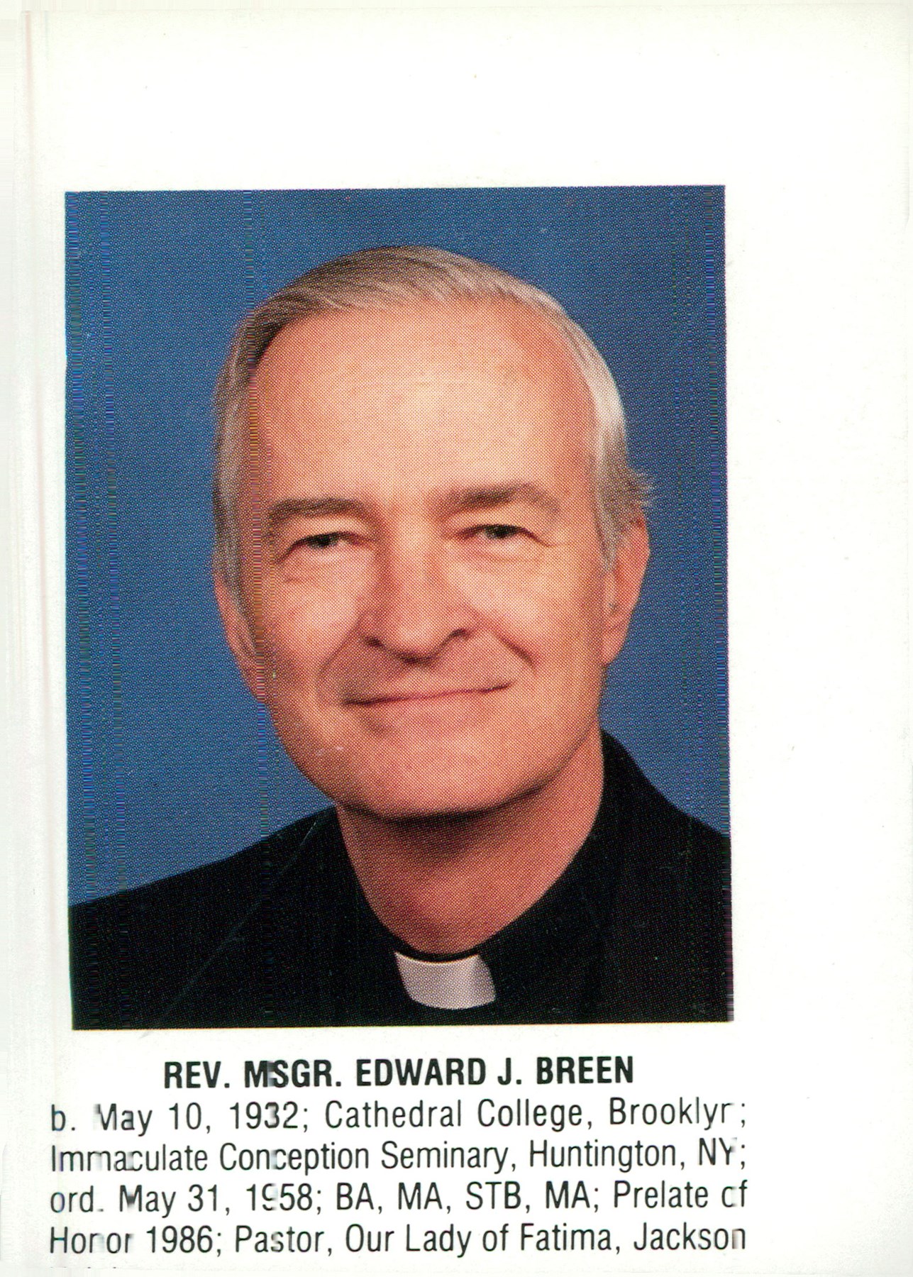 Rev. Msgr. Edward Joseph Breen Obituary - Woodside, NY